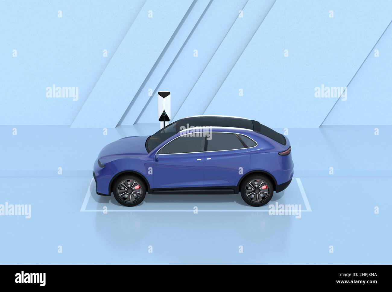 Generic Electric SUV charging at roadside charging station. Simple ...