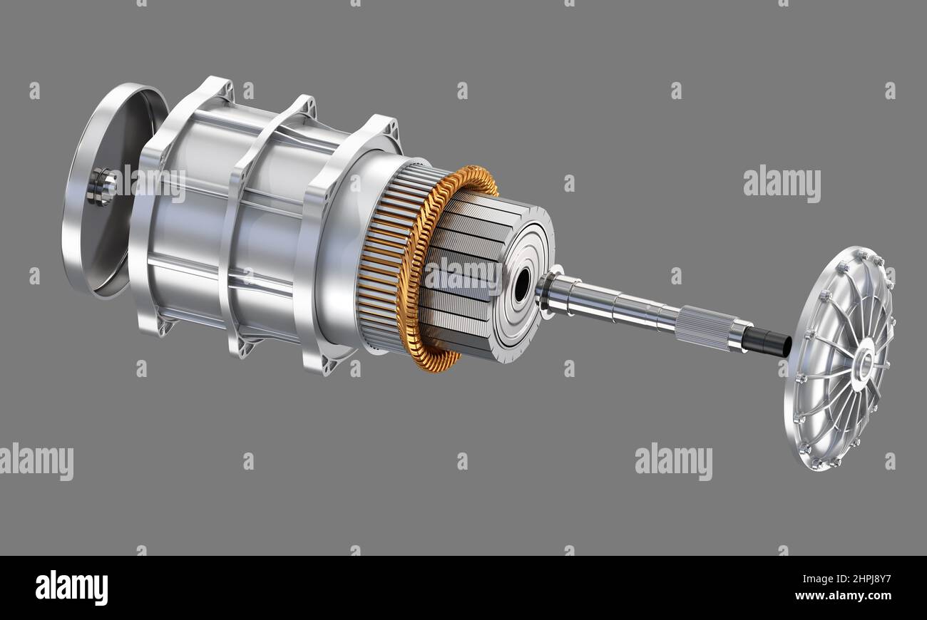 Cutaway view of Electric Vehicle Motor with suspension on gray ...