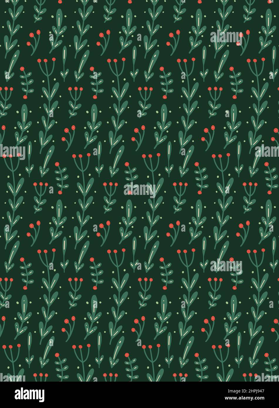 Vector seamless rustic floral pattern. Texture with stem and berries ...