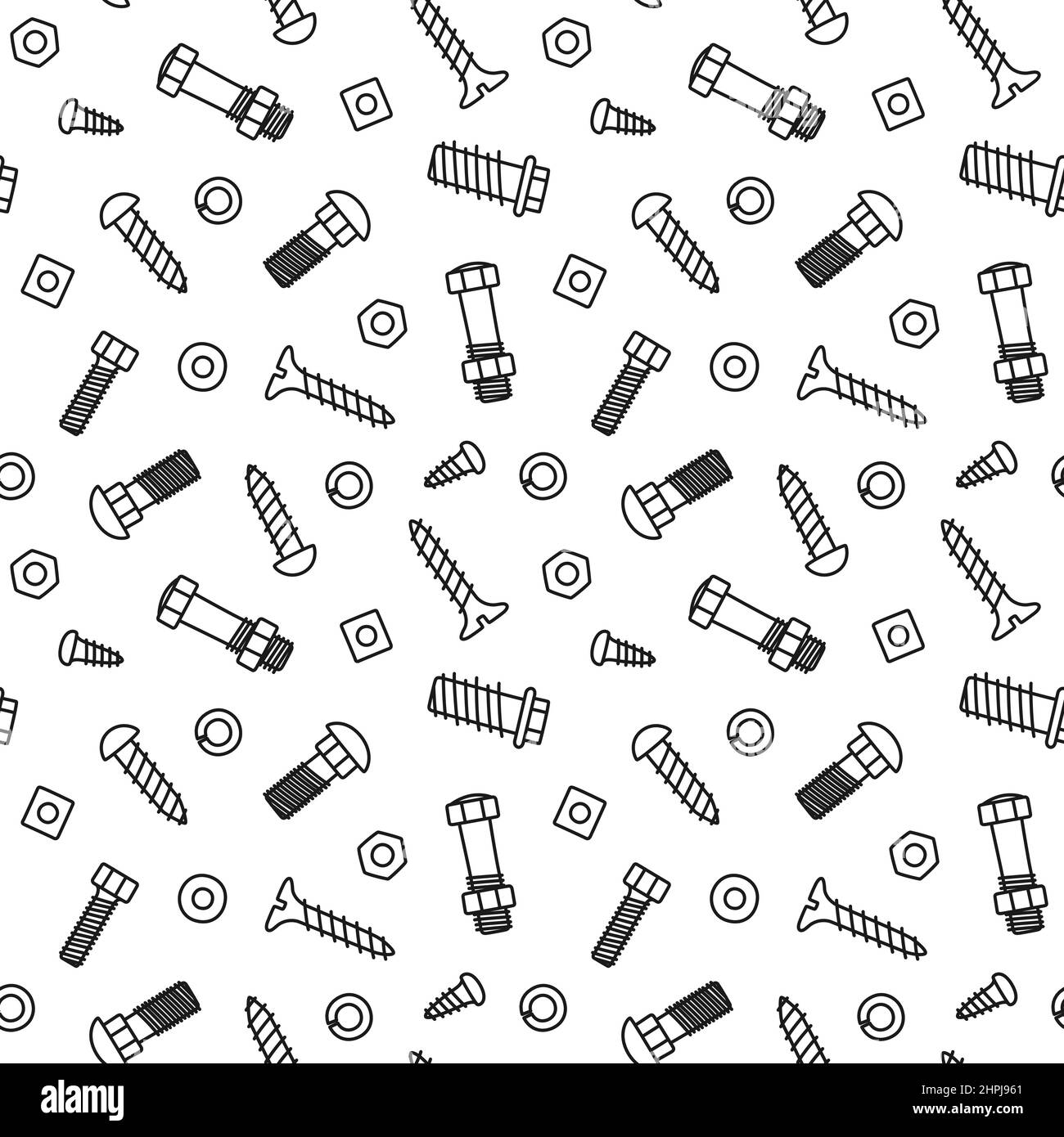 Hand drawn bolts, screws and nuts. Seamless pattern of fasteners in ...