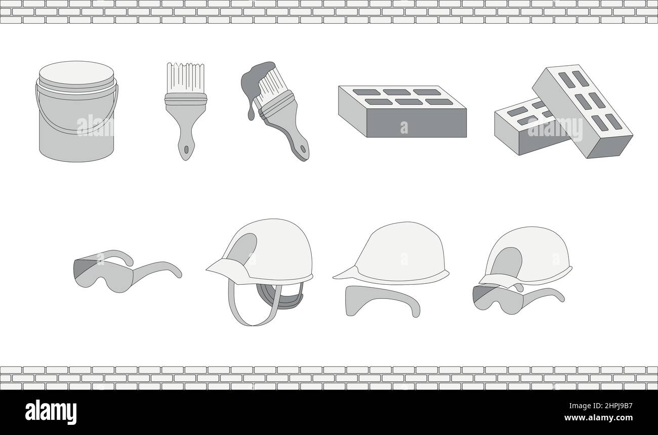 Illustration of construction icons on a white background. A set for ...