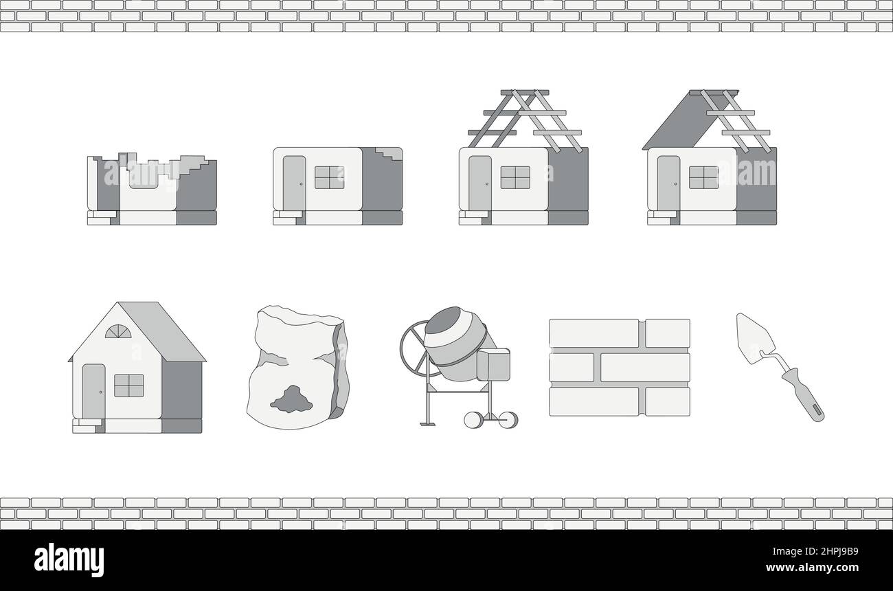 Illustration of construction icons on a white background. A set for ...