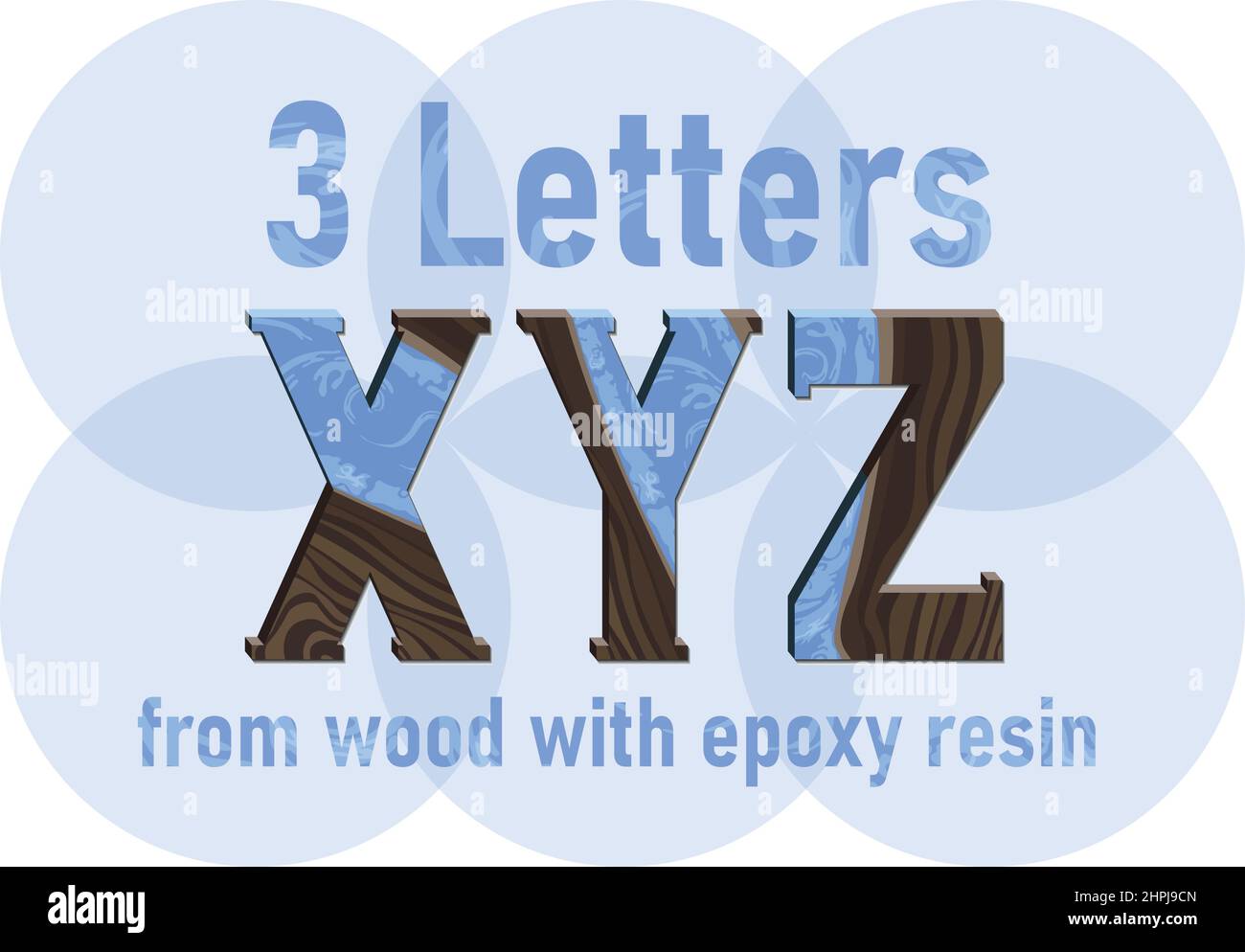 Illustration of letters X, Y and Z made of wood and epoxy resin on a ...