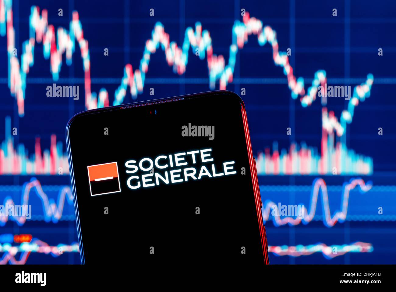 Smartphone with Societe Generale bank logo. Societe Generale stock ...