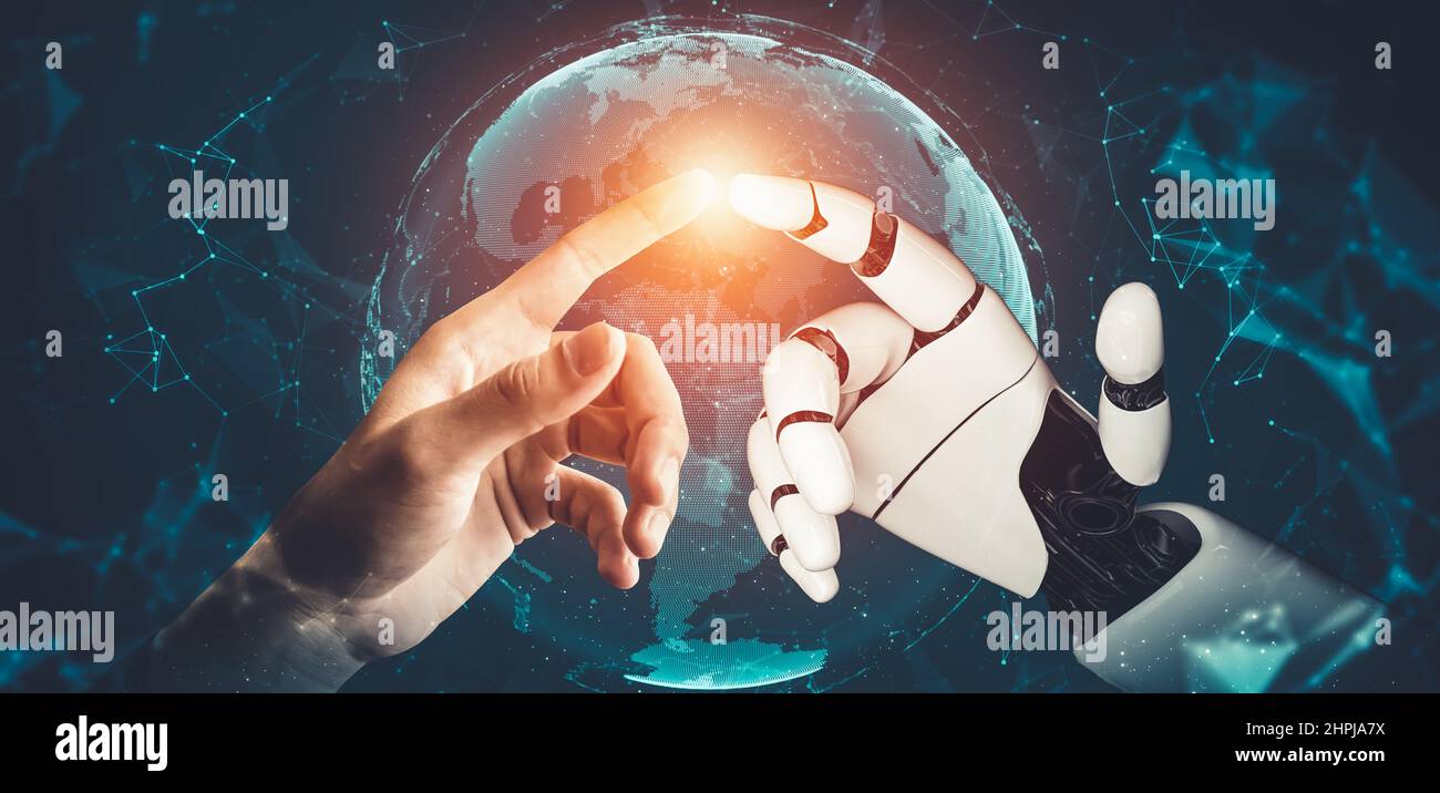 3D rendering futuristic droid robot technology development, artificial ...