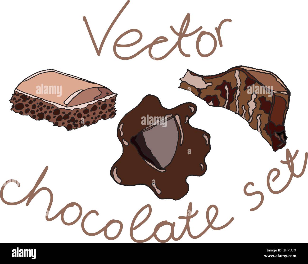 A set of illustrations of chocolate pieces on a white background ...