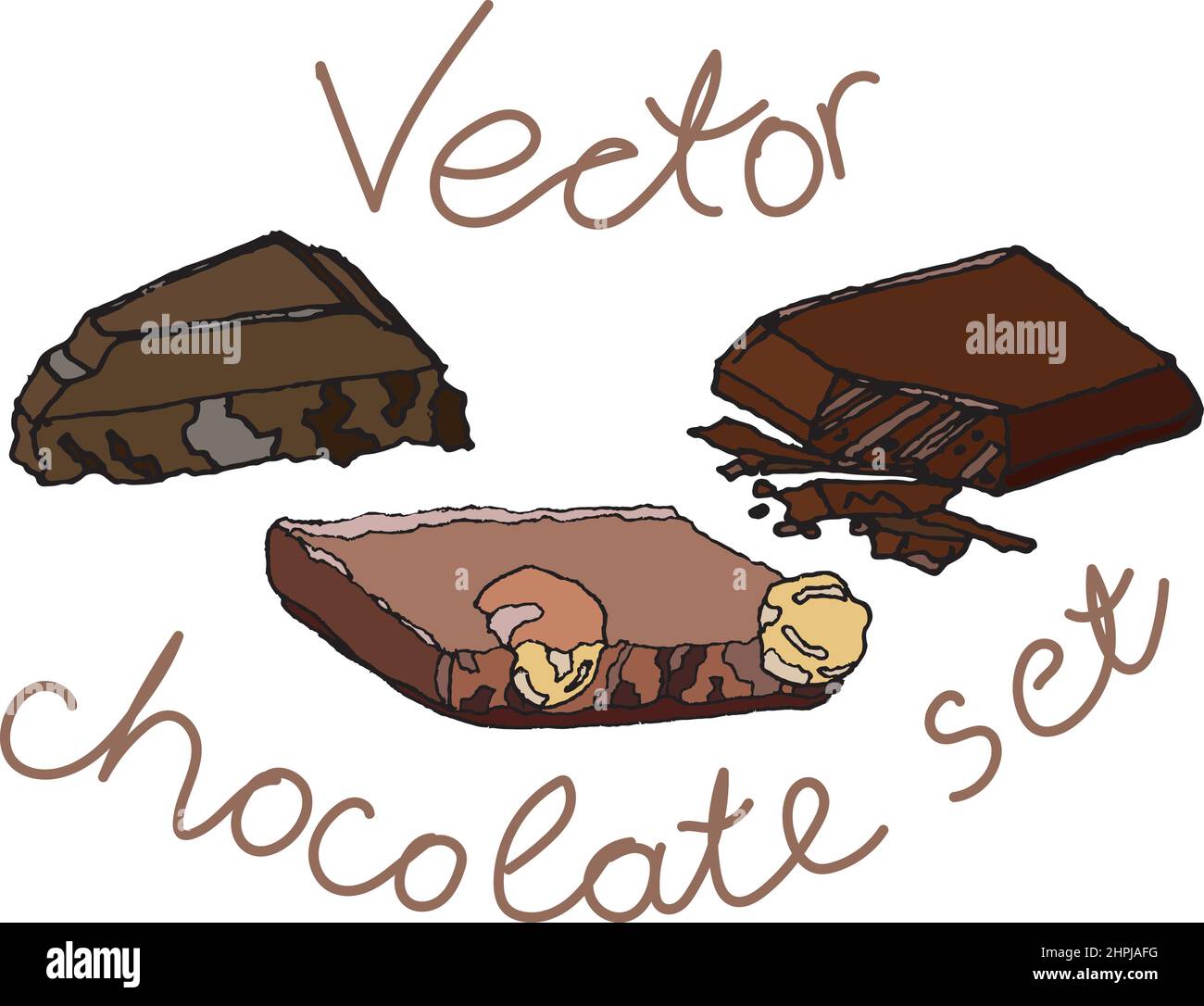 A set of illustrations of chocolate pieces on a white background ...