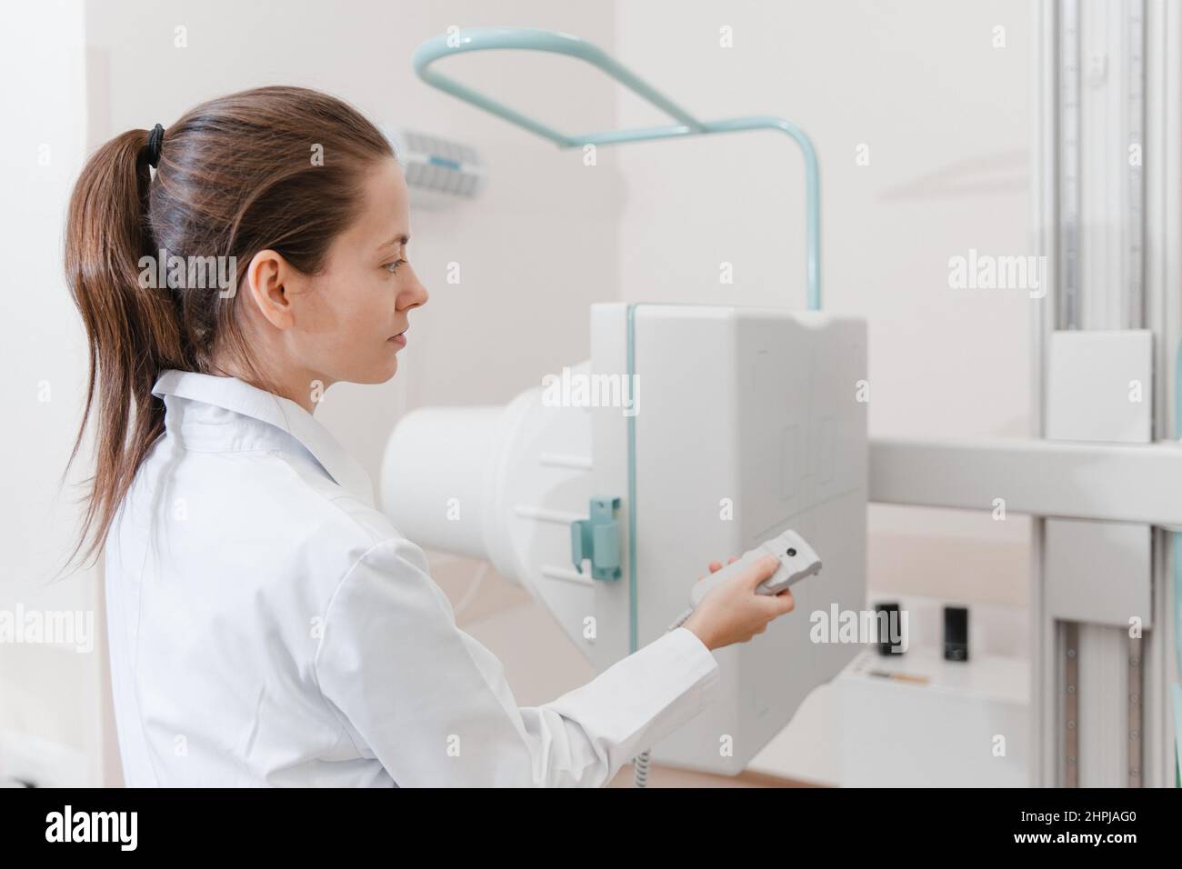 Hospital Radiology Room. Xray machine for fluorography. Doctor ...