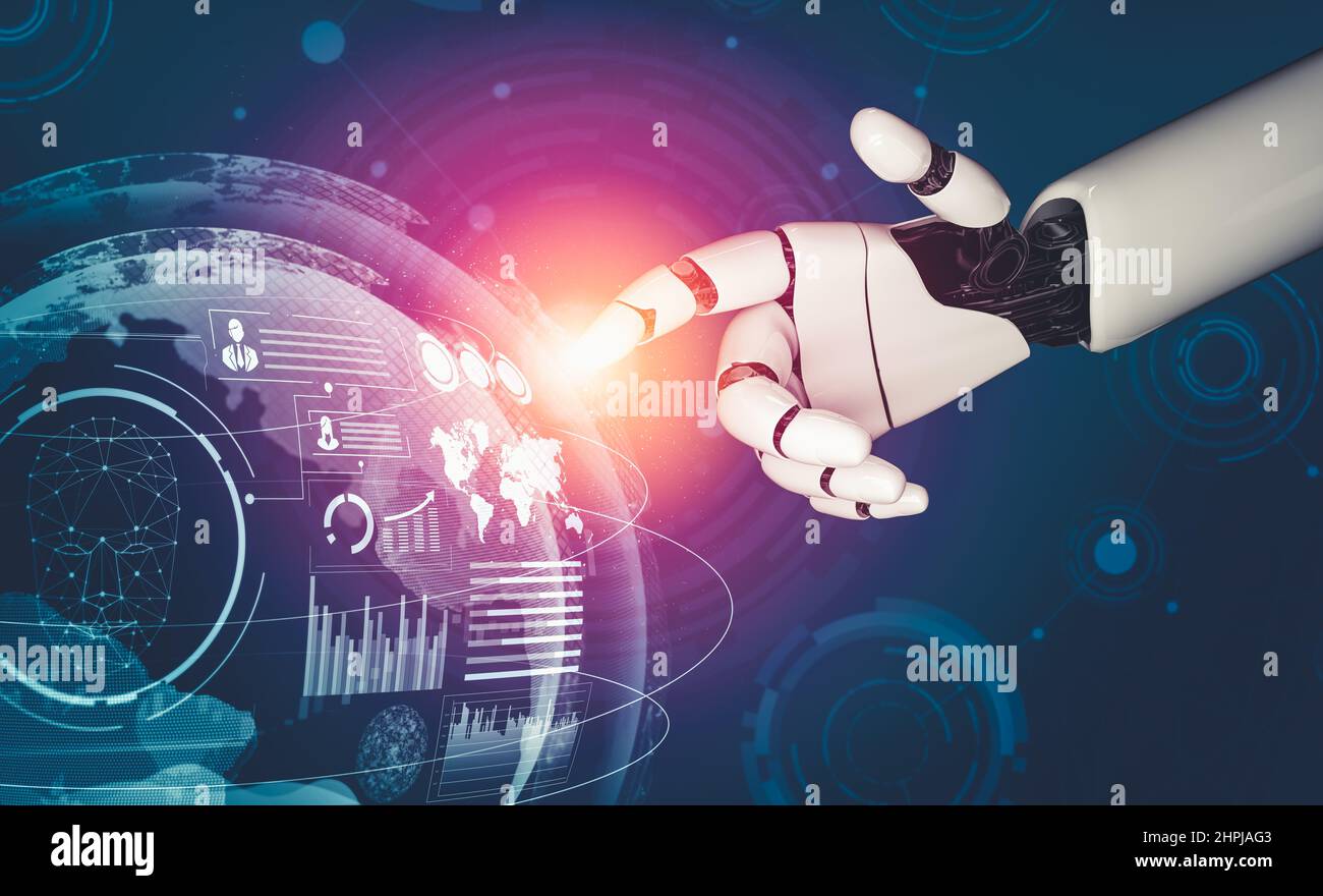 3D rendering futuristic droid robot technology development, artificial ...