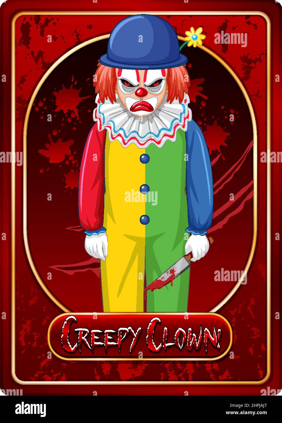 Creepy clown character game card template illustration Stock Vector ...
