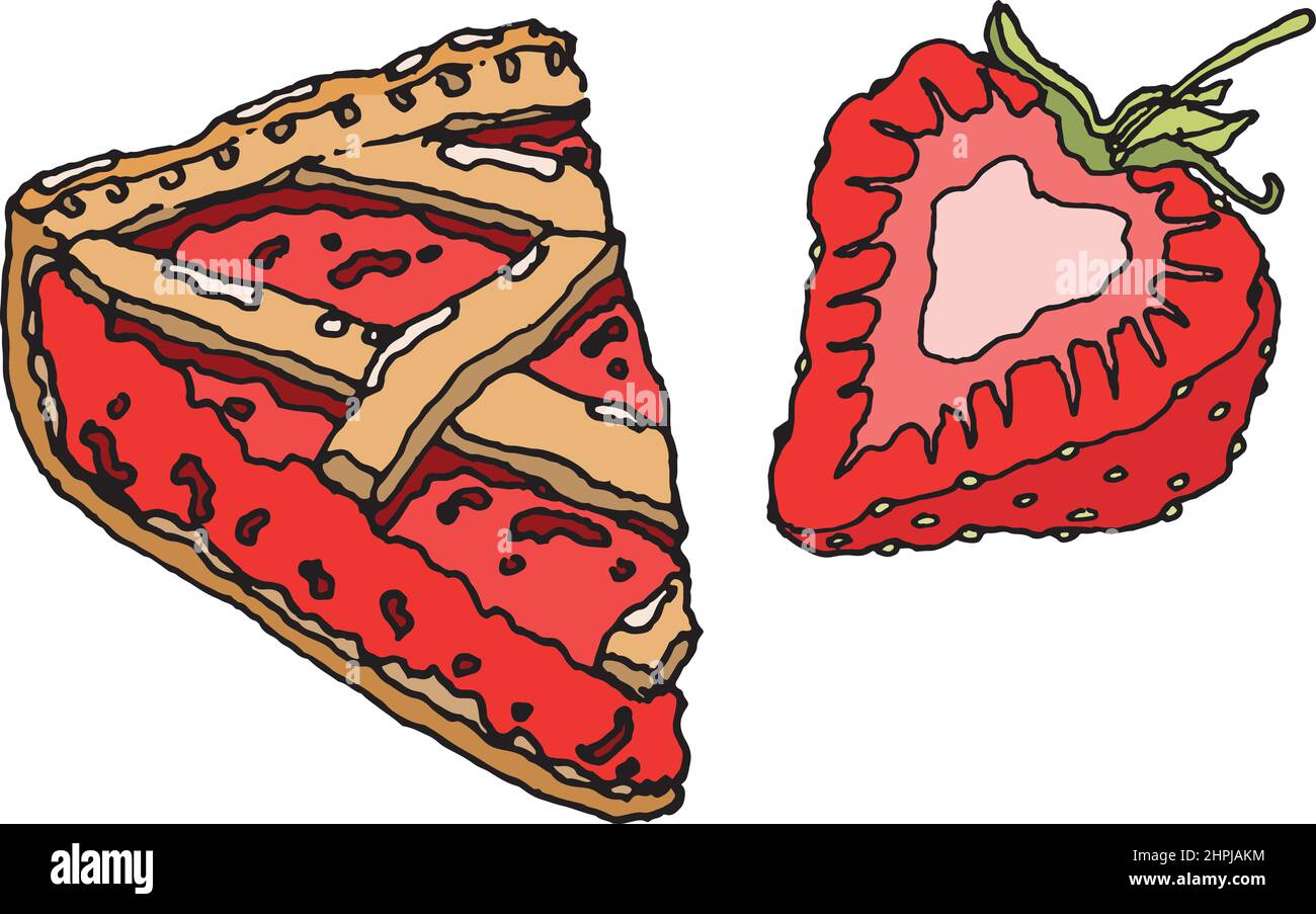 Illustration of strawberry pie and strawberries on a white background ...