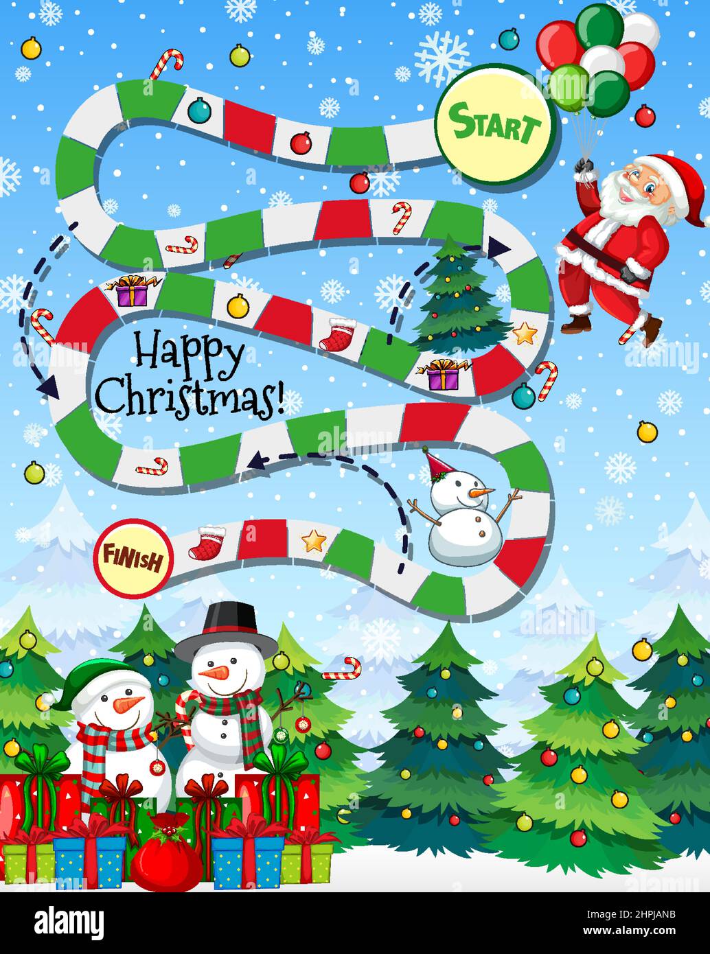 Snake and ladders game template in Christmas theme illustration Stock ...