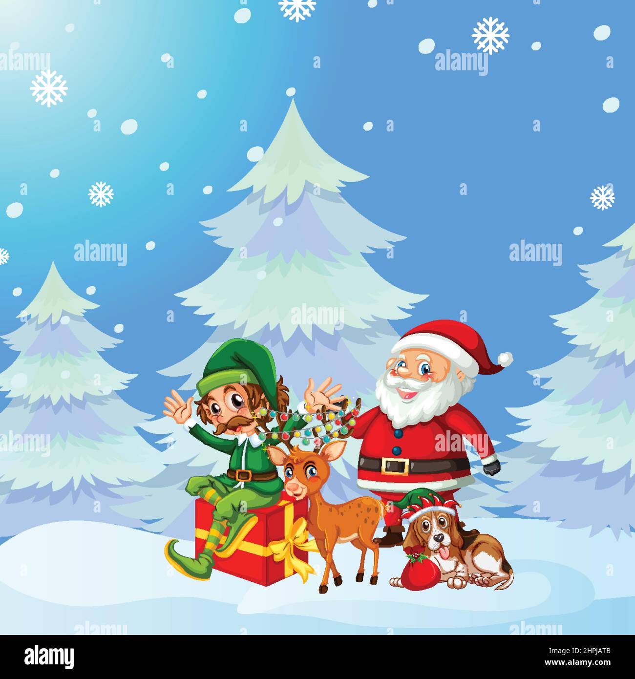 Christmas poster design with Santa and friends illustration Stock ...