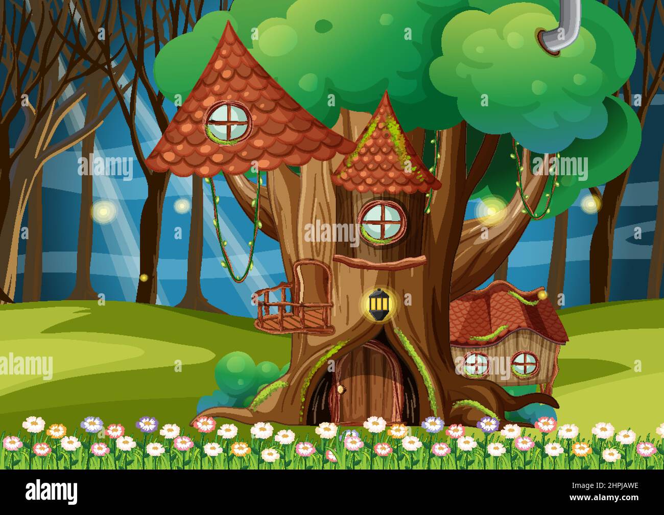Fairy tree house in the forest illustration Stock Vector Image & Art ...