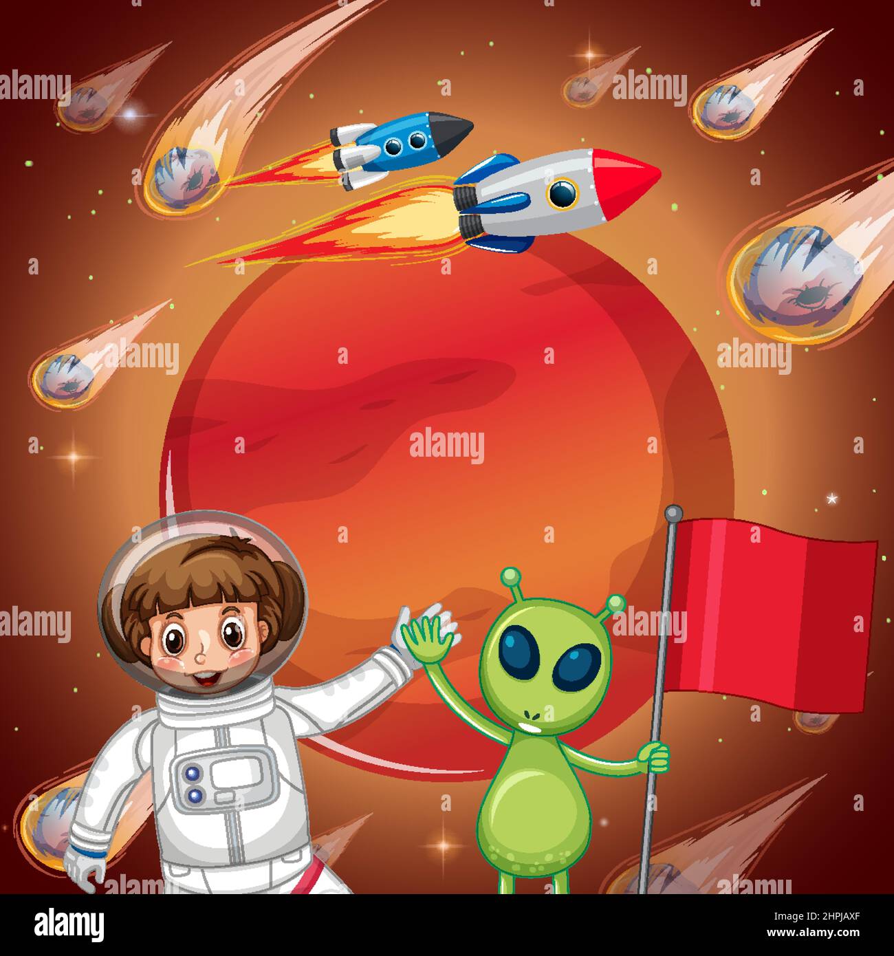 Astronaut and alien in outer space illustration Stock Vector Image ...