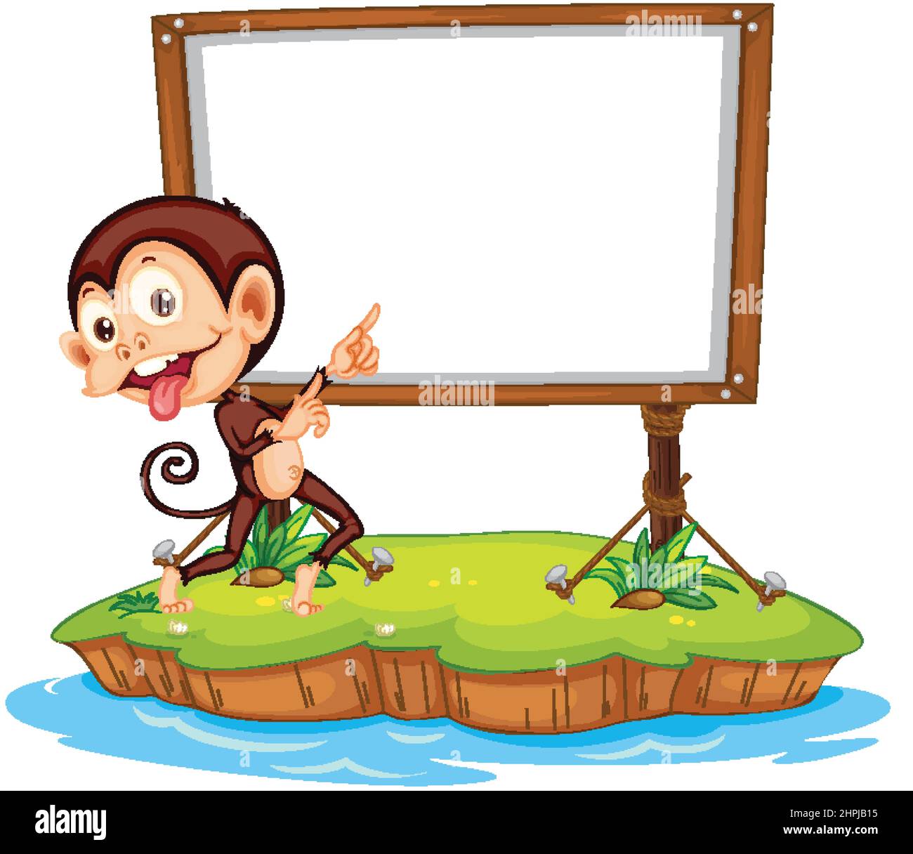 Funny monkey with blank board on white background illustration Stock ...