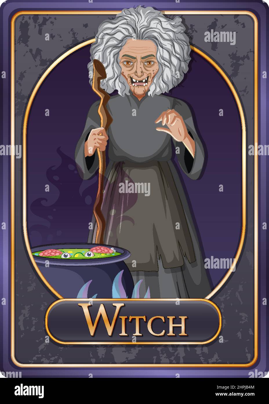 Old witch character game card template illustration Stock Vector Image ...