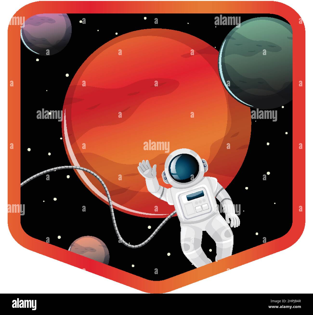 Astronaut and Mars in the space badge on white background illustration ...