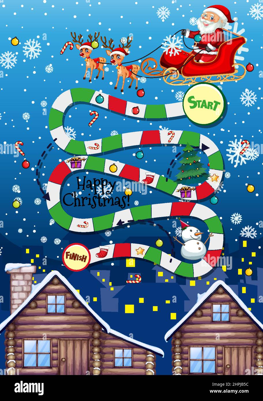 Snake and ladders game template with Christmas theme illustration Stock ...