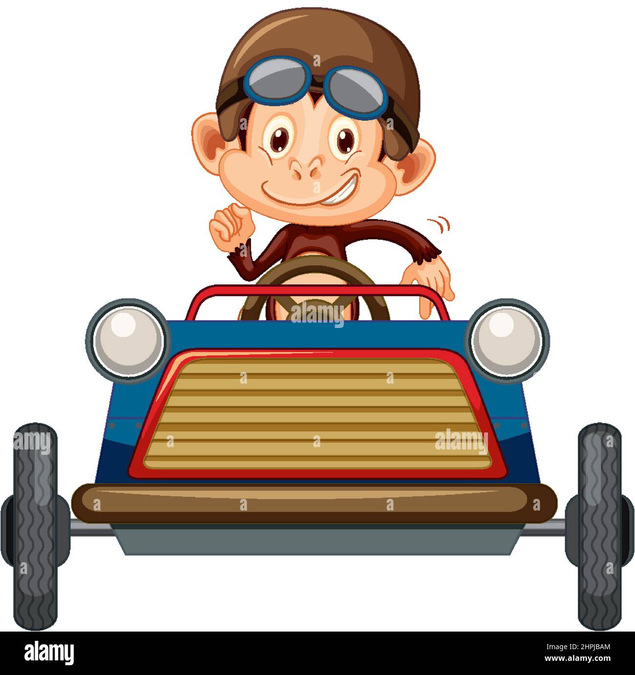 Little monkey driving race car on white background illustration Stock ...