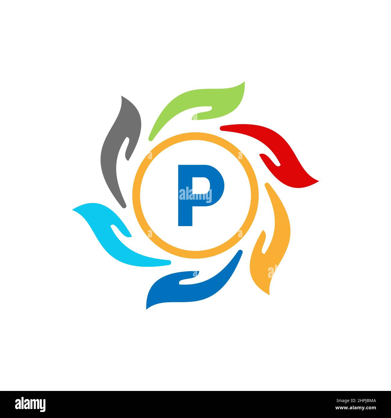 Health Care, Pharmacy, Medical Logo Design On Letter P. Charity Hand ...