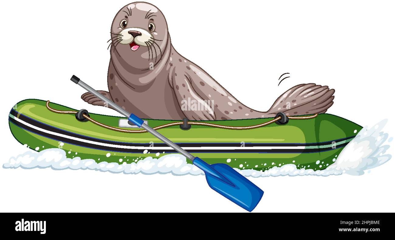 Seal on inflatable boat in cartoon style illustration Stock Vector ...
