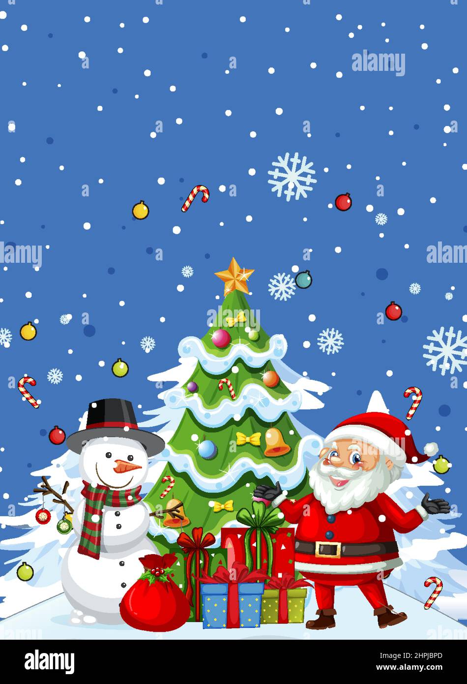 Christmas poster design with Santa Claus and snowman illustration Stock ...