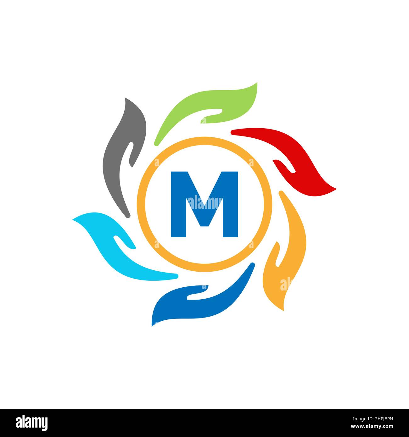Health Care, Pharmacy, Medical Logo Design On Letter M. Charity Hand ...