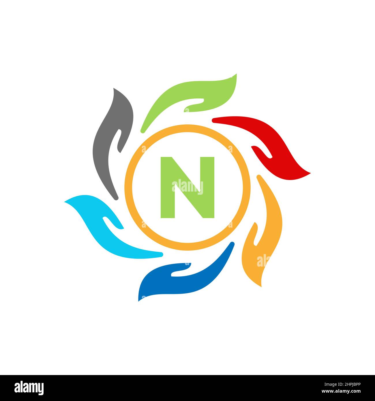 Health Care, Pharmacy, Medical Logo Design On Letter N. Charity Hand ...