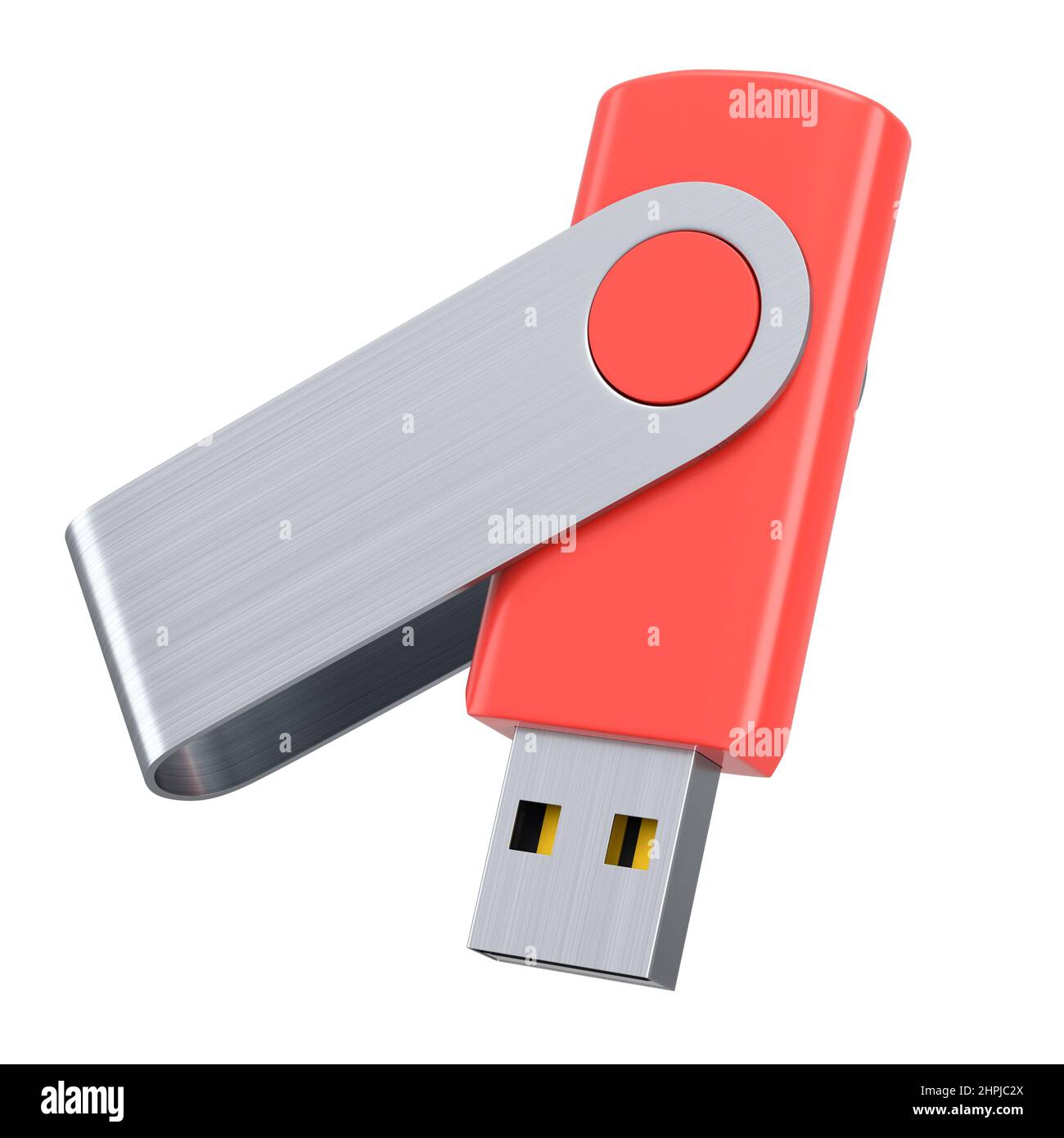 Portable red USB flash drive stick isolated on white background. 3D ...