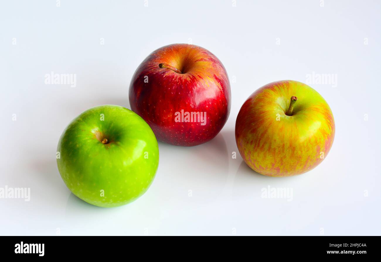 Colorful apples, red green and yellow fruit, isolated on white ...