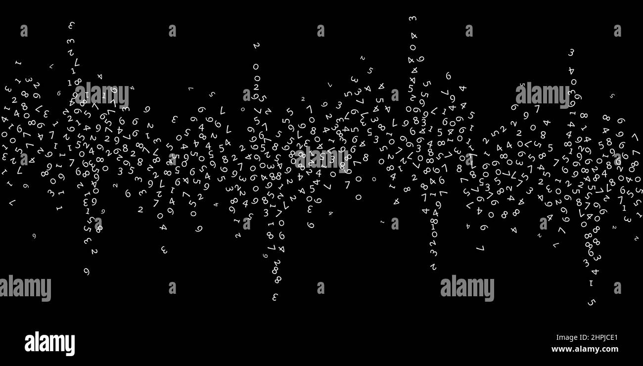 Falling numbers, big data concept. Binary white random flying digits ...