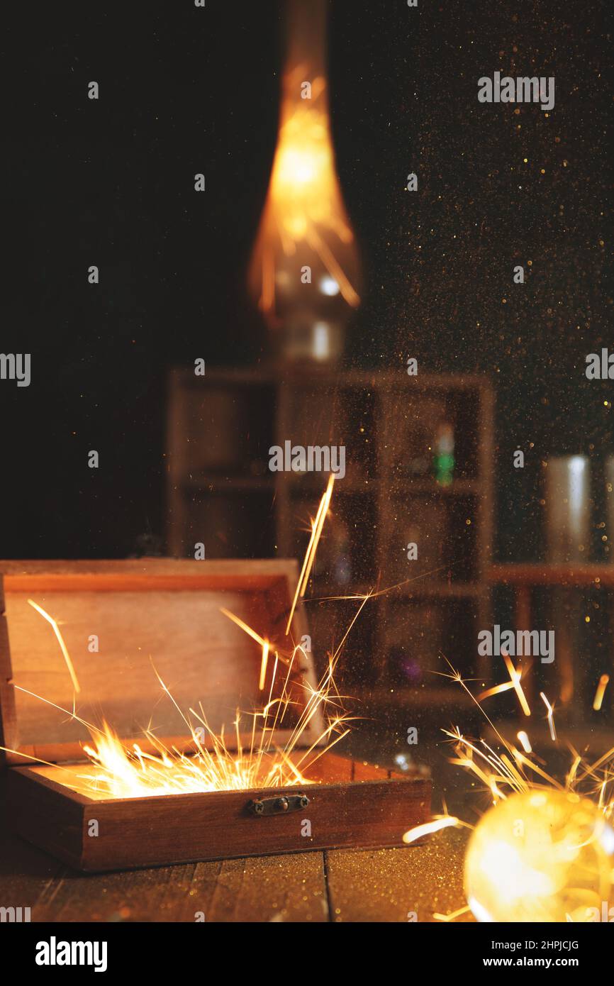 alchemy. creative photography. sparks fire alchemical laboratory Stock ...