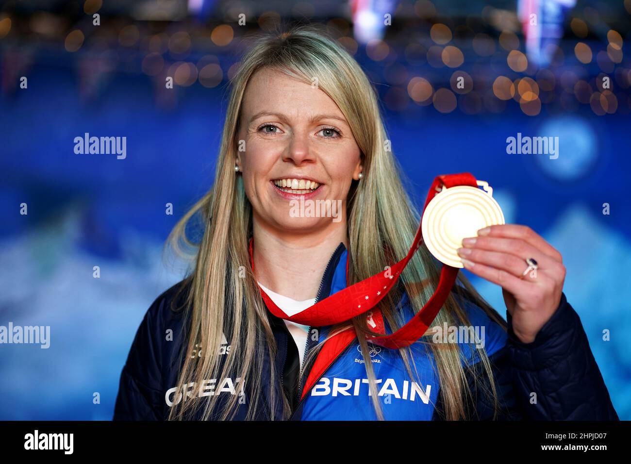 Great Britain's Vicky Wright with an Olympic Gold Medal at The Curling Club in The Langham Hotel ...