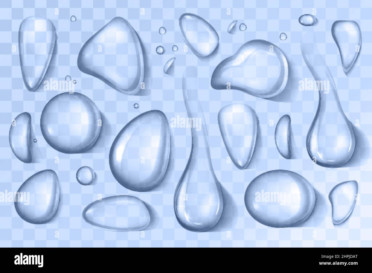 Vector realistic set of liquid droplet different shapes. Pure aqua ...