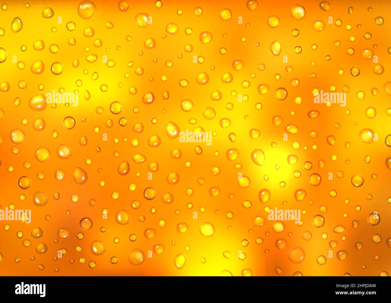 Beer droplets on yellow background. Seamless drop wet texture or golden ...
