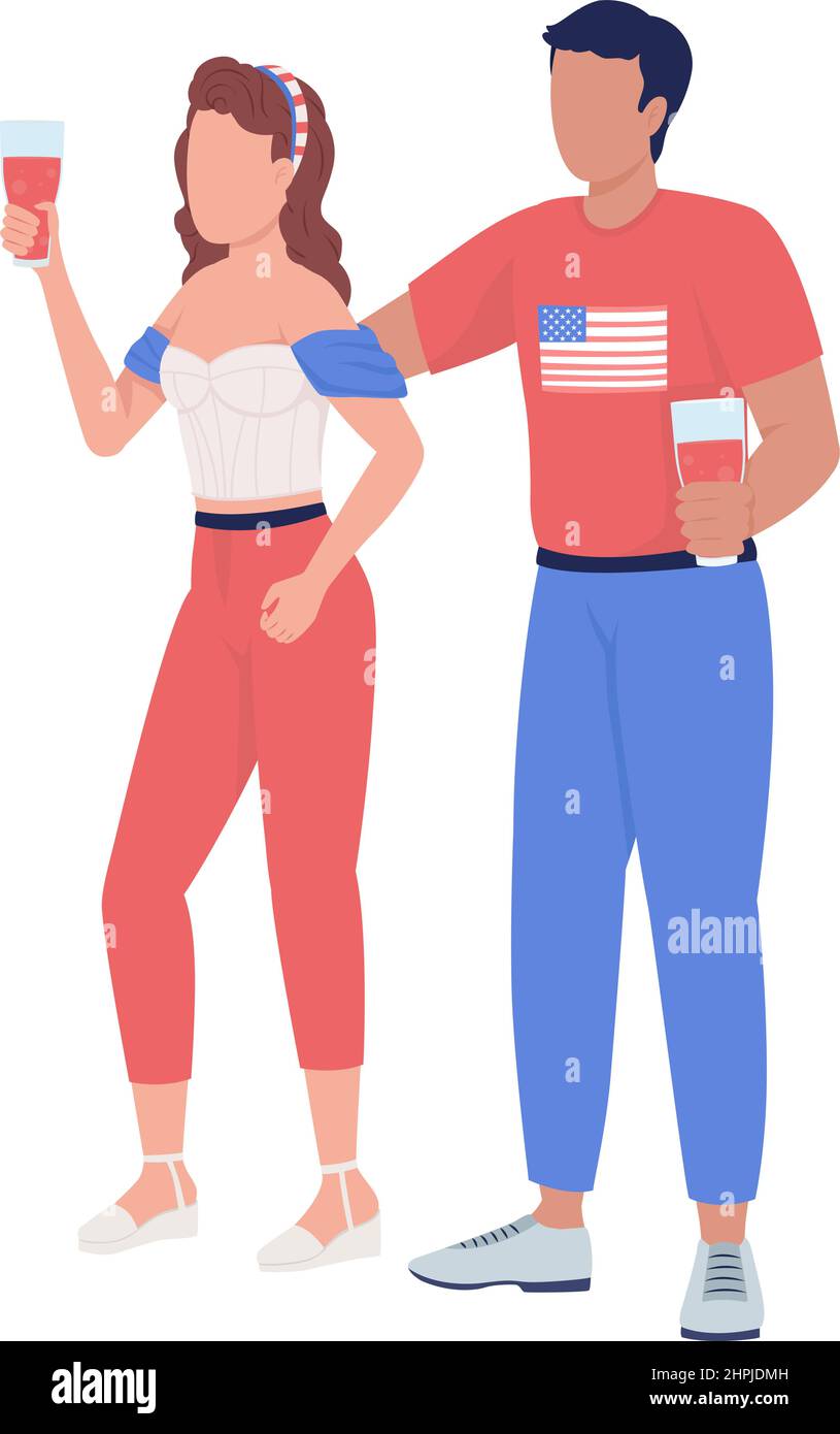 Couple in patriotic clothing semi flat color vector characters Stock ...
