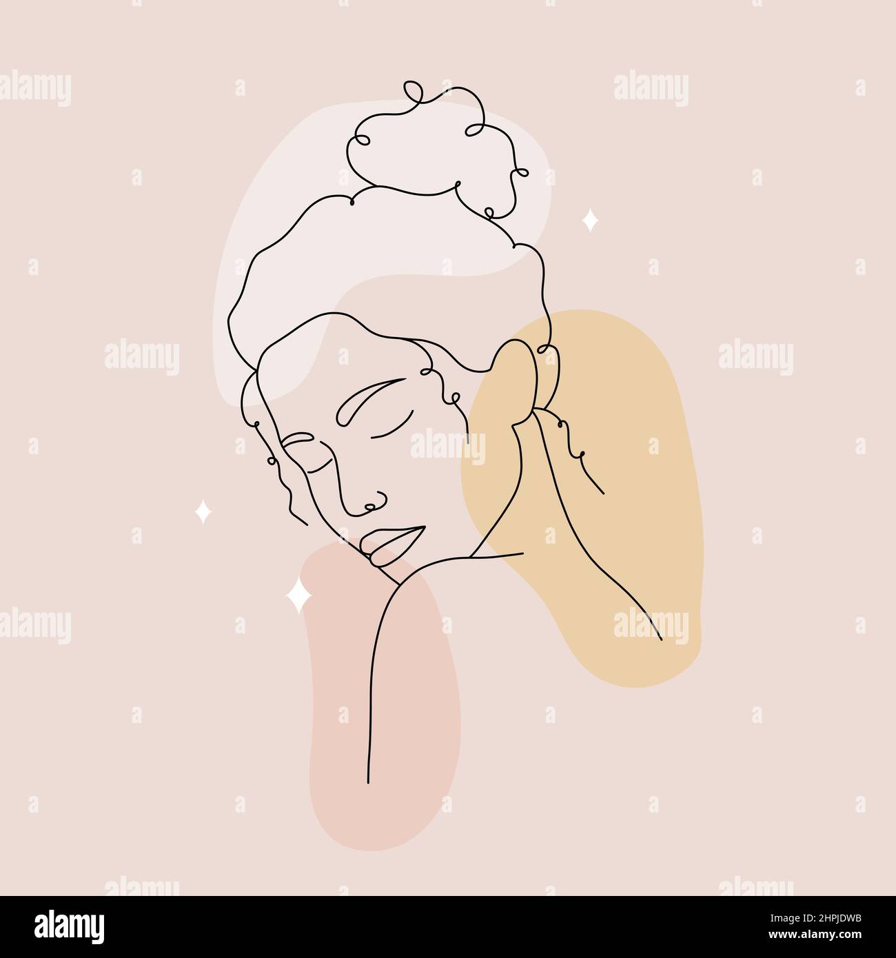 Poster With Abstract Woman Face Minimalist Female Portrait On Colored