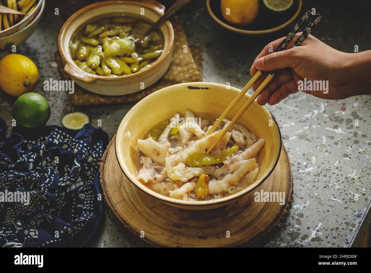 Chicken Feet with Pickled Peppers Stock Photo - Alamy