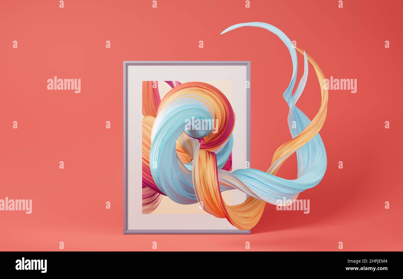 Abstract flowing gradient lines, 3d rendering. Computer digital drawing ...