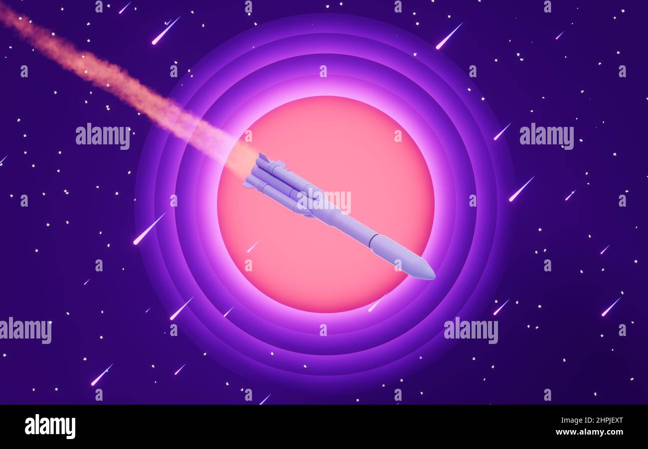 Rocket in the space, 3d rendering. Computer digital drawing Stock Photo ...