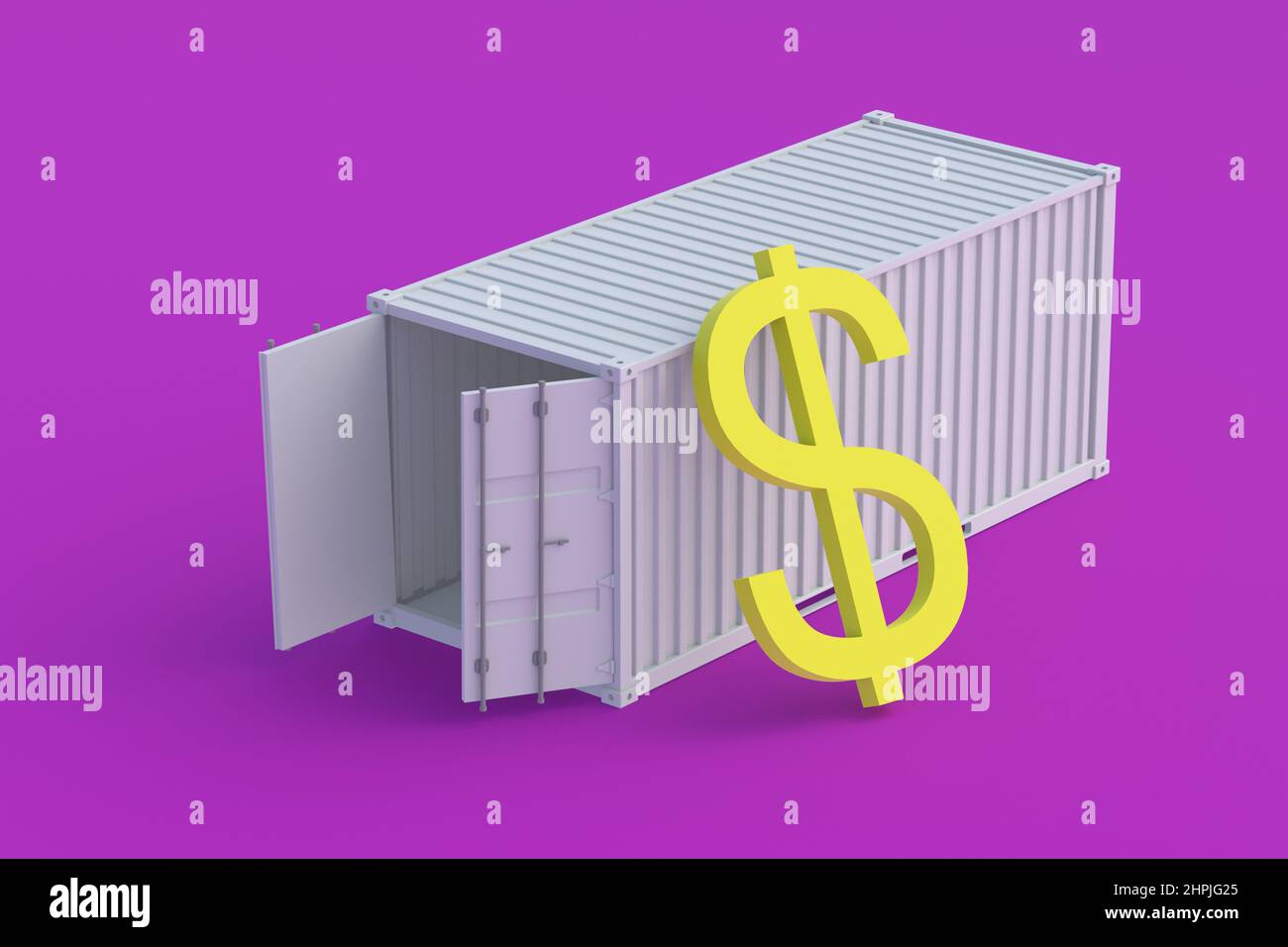 Symbol of dollar near freight container. Large international investment ...