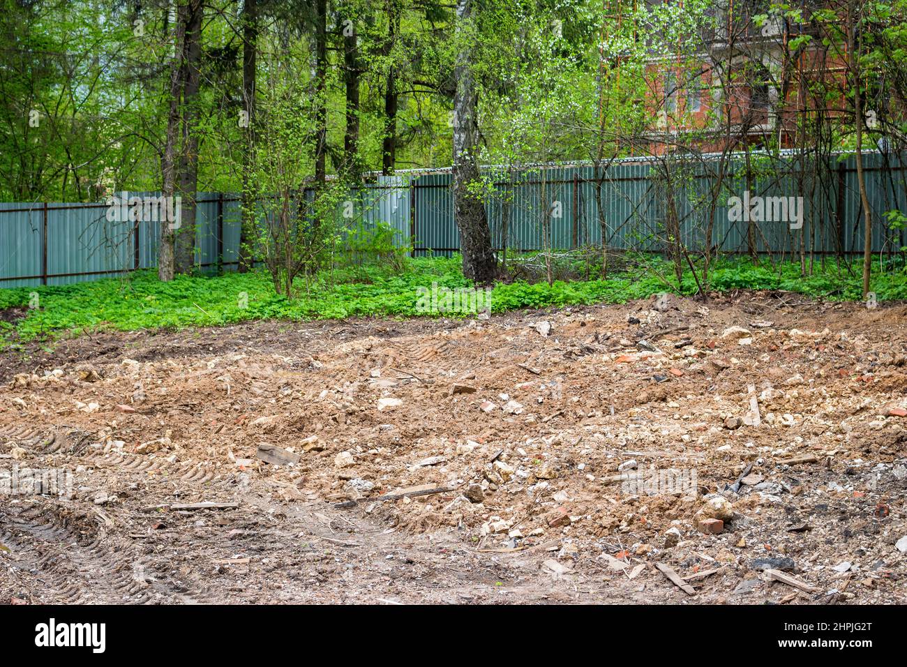 Cleared construction site after the demolition of the old building ...