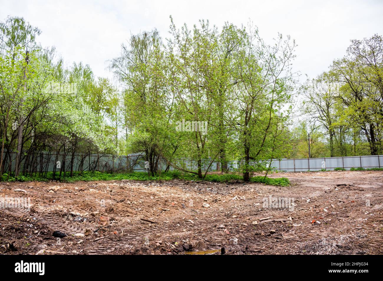 Cleared construction site after the demolition of the old building ...