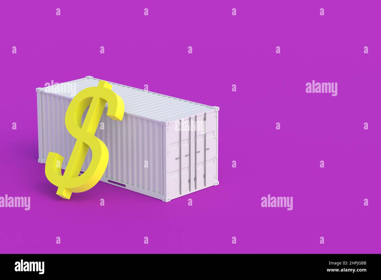 Symbol of dollar near freight container. Large international investment ...