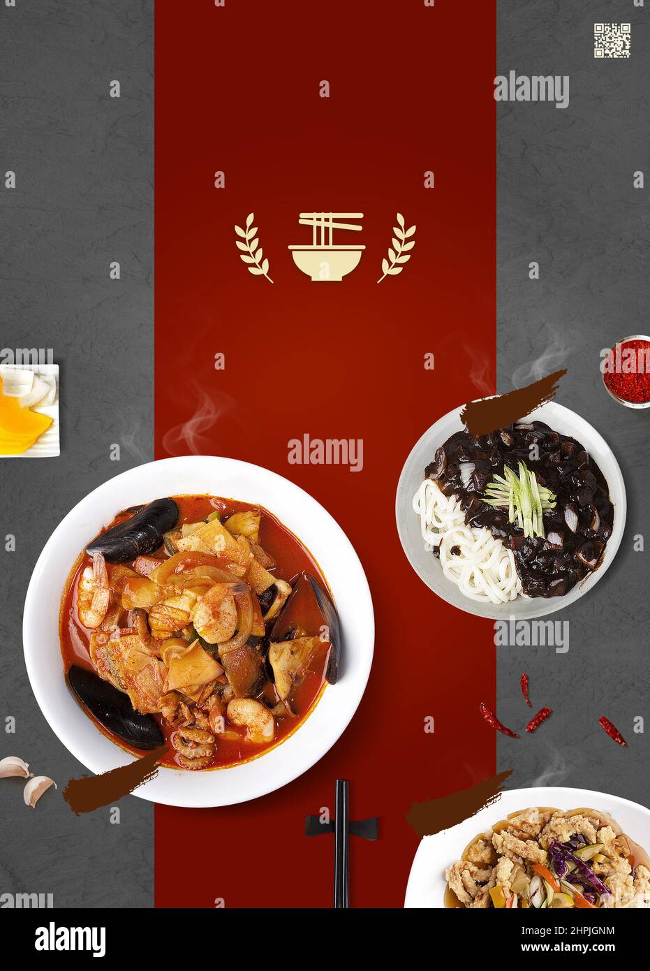 Korean Chinese food Jjambbong and Jjajang myeon poster Stock Photo - Alamy