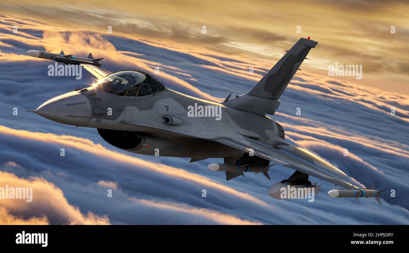 General Dynamics F-16 Fighting Falcon in a dynamic flight Stock Photo - Alamy