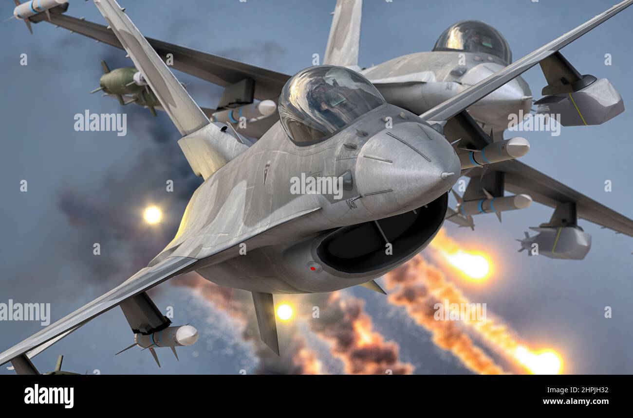 General Dynamics F-16 Fighting Falcon in a dynamic flight Stock Photo ...