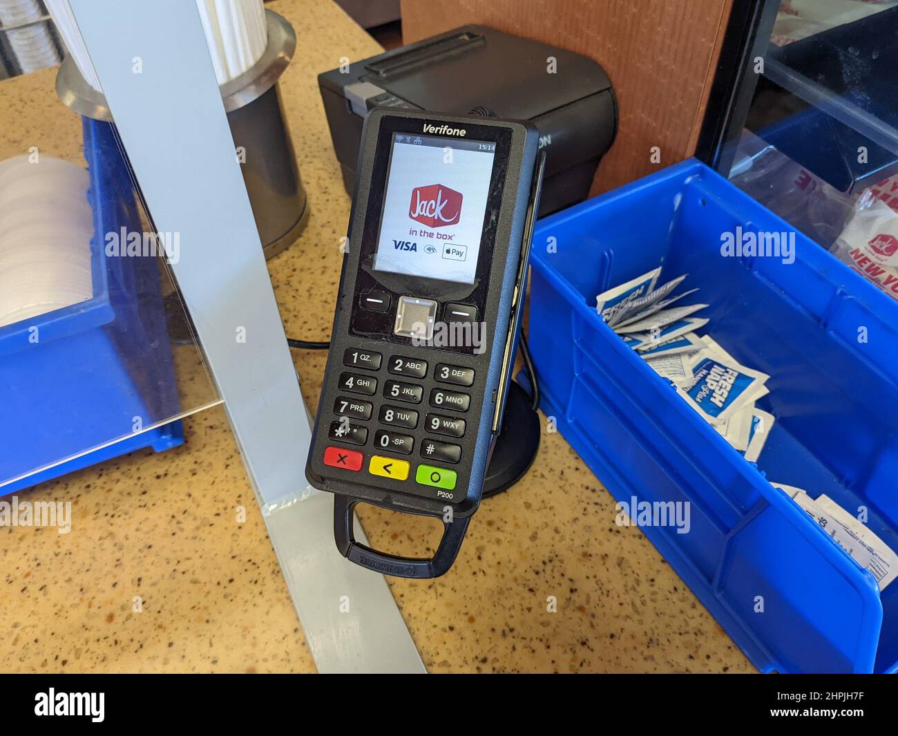 Jack in the Box restaurant payment processing card reader machine Stock ...