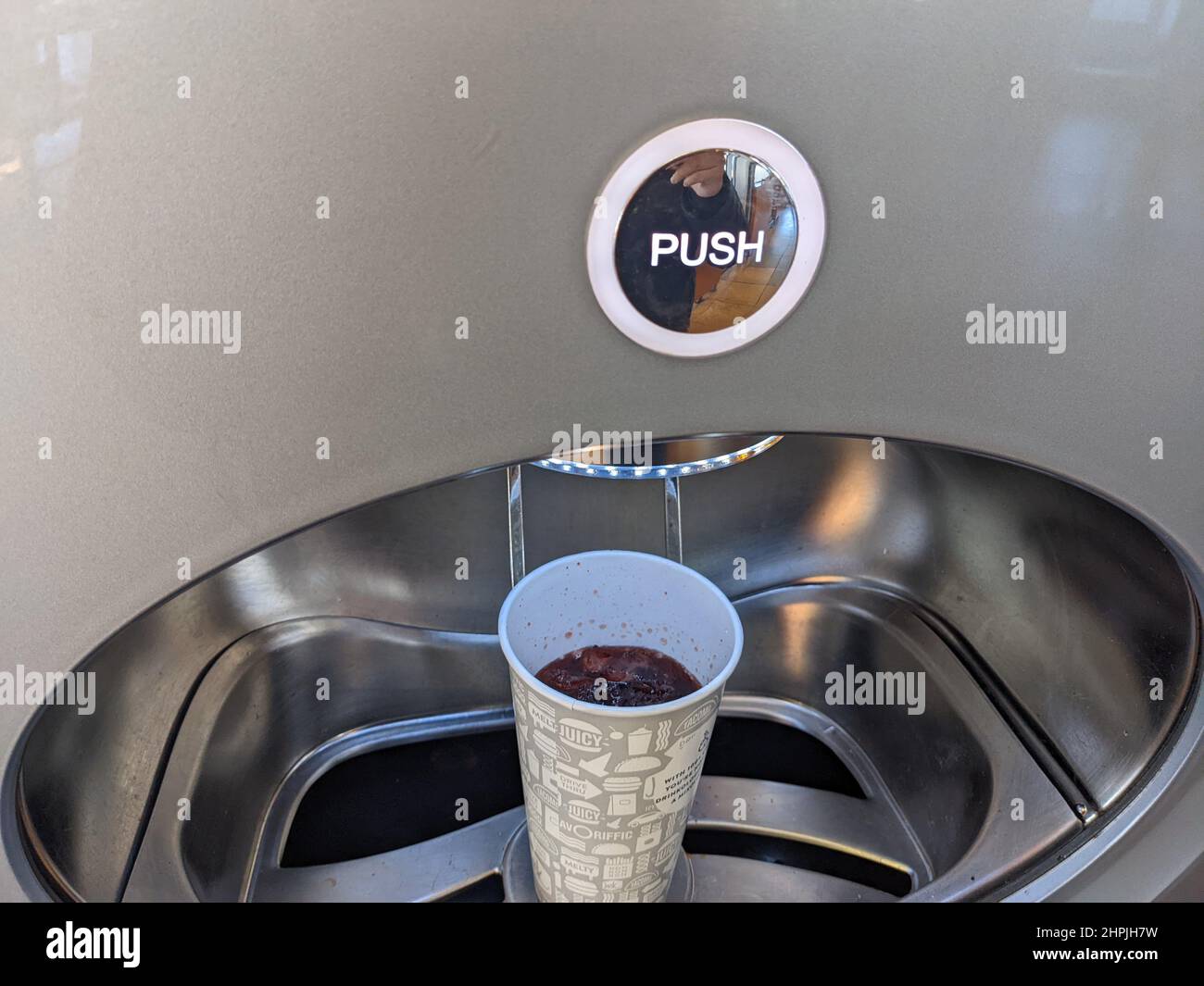 Cup of Coca Cola in a push fountain drink machine Stock Photo - Alamy